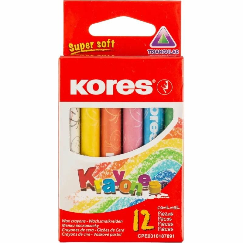 Мелки восковые KRAYONES Kores, 12 цветов, трехгранные (33101.02)