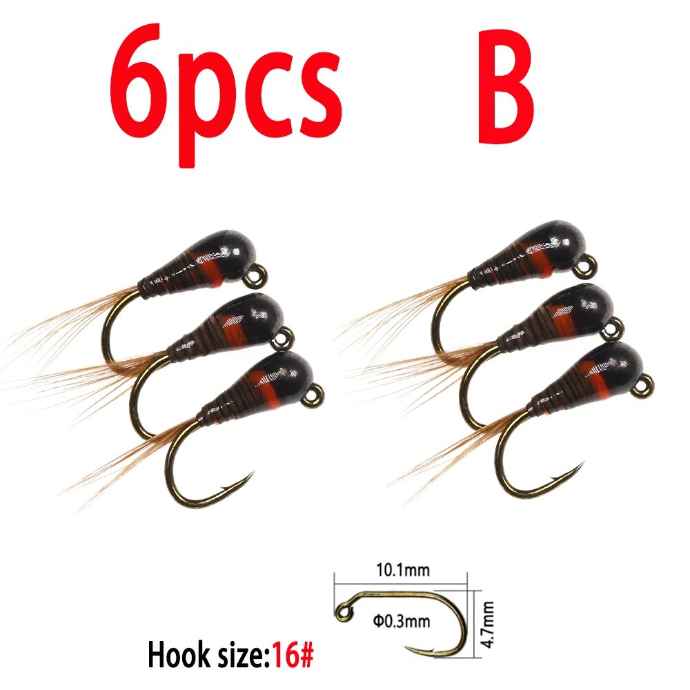 Нимфа Vampfly Вольфрамовая 16#, 6pcs B, Цвет: 6