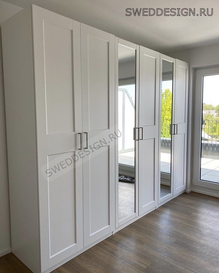 Шкаф IKEA PAX MAX, белый, с зеркалом, ЛДСП, полки, 300x61x250 см