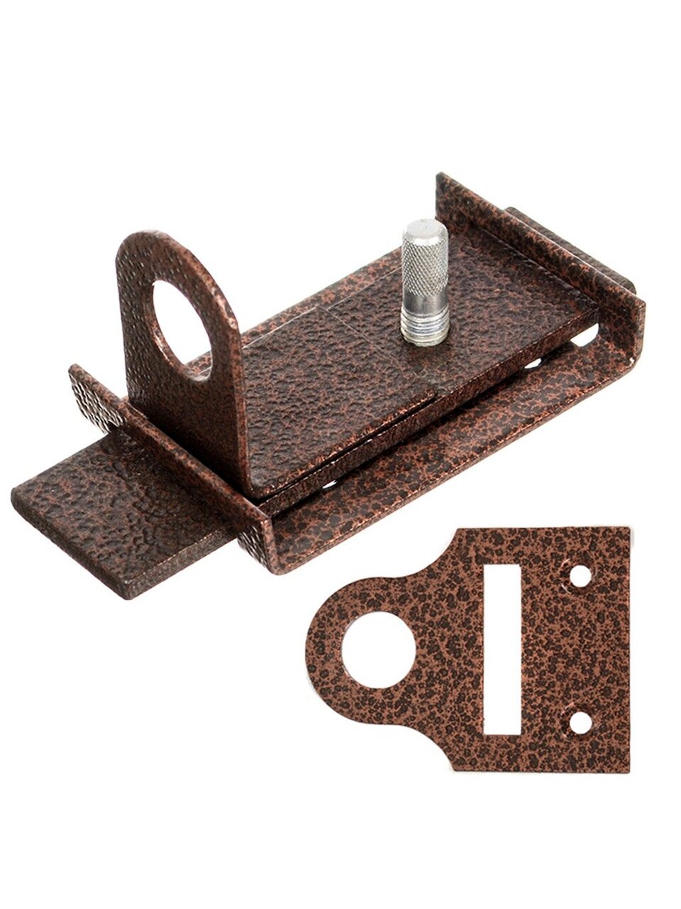 Засов универсальный Делга 16806 с проушинами, медный, для дверей и ворот, Россия