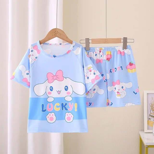 Милый детский пижамный костюм Sanrio Cinnamoroll Hello Kitty, одежда для сна Kuromi Melody для девочек и мальчиков, осенний домашний костюм с длинными рукавами, подарки, Размер: 18 (145-155 см)