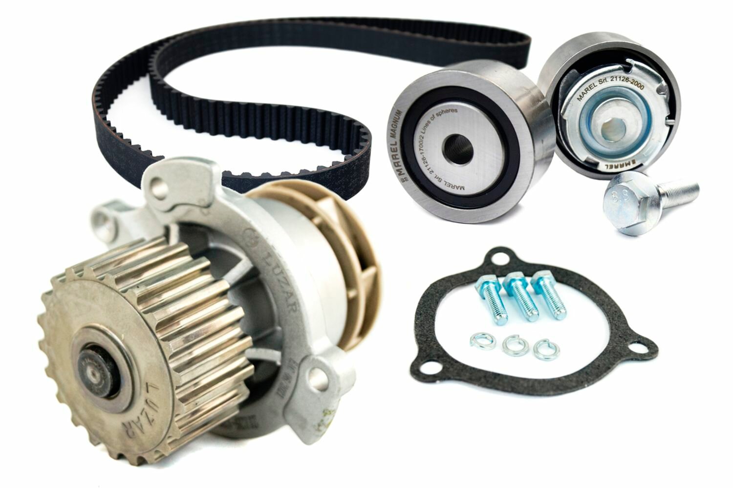 Комплект ГРМ Marel Magnum с помпой 21126 Luzar Turbo для 16-клапанных Лада Приора, Калина, Калина 2, Гранта, Гранта FL, Ларгус, Ларгус FL, Веста, Икс Рей, Датсун