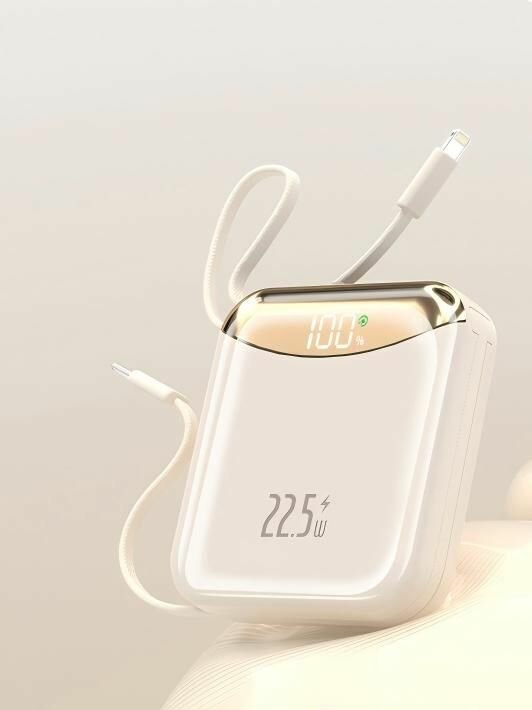 HOCO Внешний аккумулятор 20000 мАч PD20W / 22.5W быстрая зарядка, компактный размер, мягкий корпус галька, 2 встроенных кабеля, 4 устройства одновременно, LED экран, разрешено в самолёт