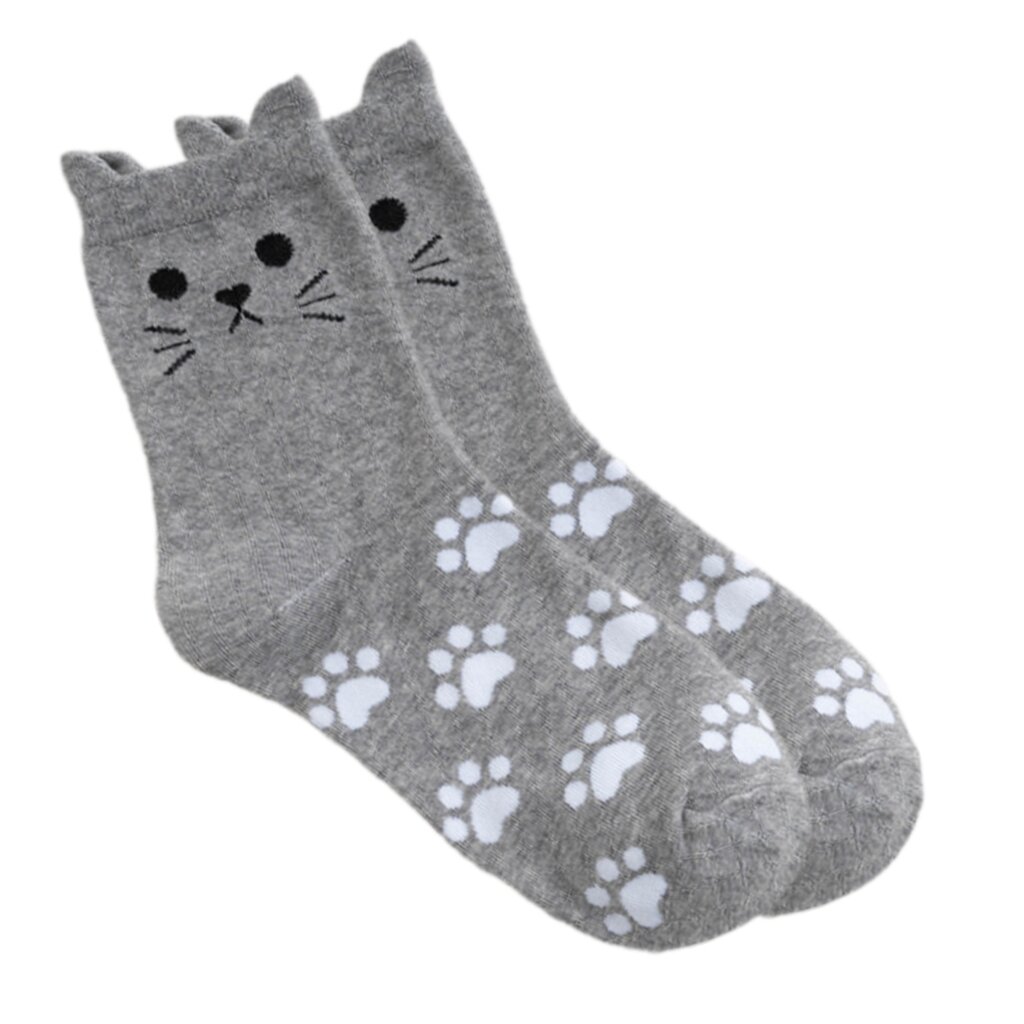 Женские забавные носки Cats Ear до середины икры для любителей животных, хлопковые носки Crew с мультяшными рисунками
