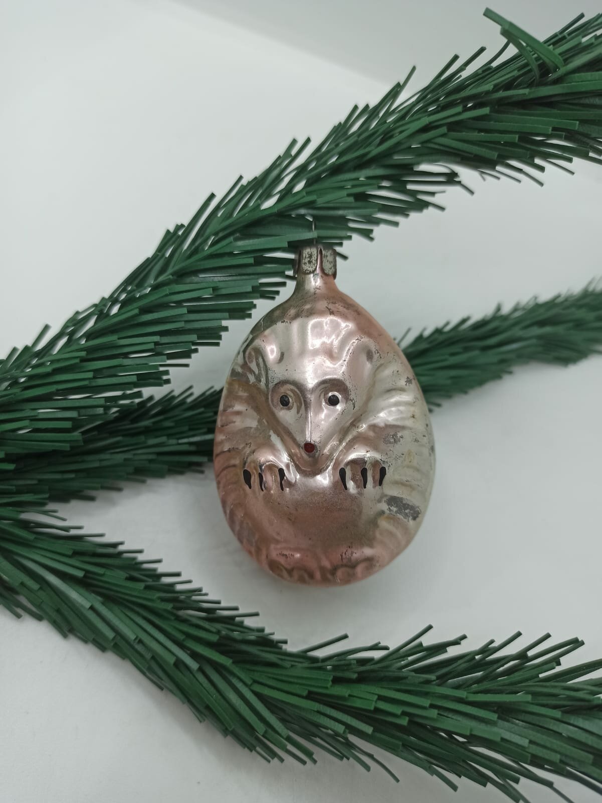 Елочная игрушка Ежик винтажная советская, стекло, СССР