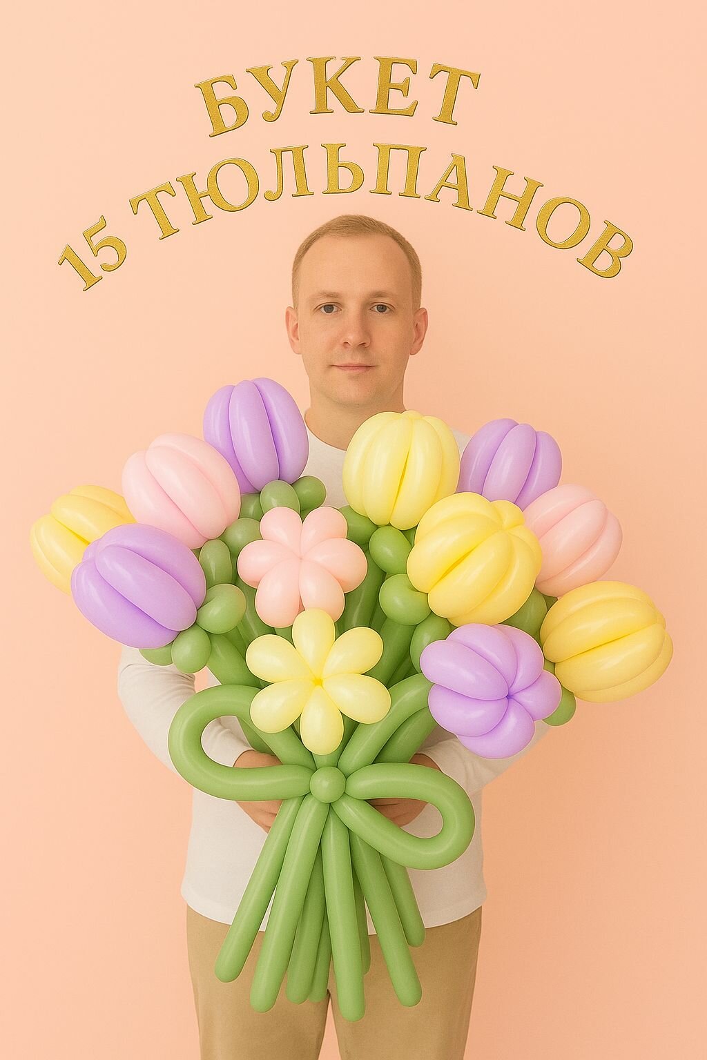 Букет из воздушных шаров - цветы тюльпаны из шаров, надутых воздухом, 15 шт