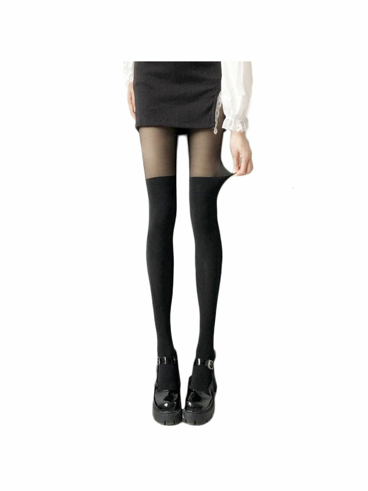 Сексуальные чулки с подвязками и ажурной вышивкой, Черная строчка поверх