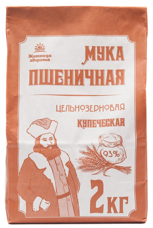 Мука пшеничная цельнозерновая мелкий помол купеческая "Житница здоровья", 2 кг
