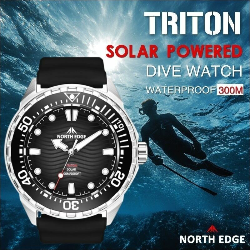 Мужские часы для дайвинга NORTH EDGE TRITON на солнечной энергии