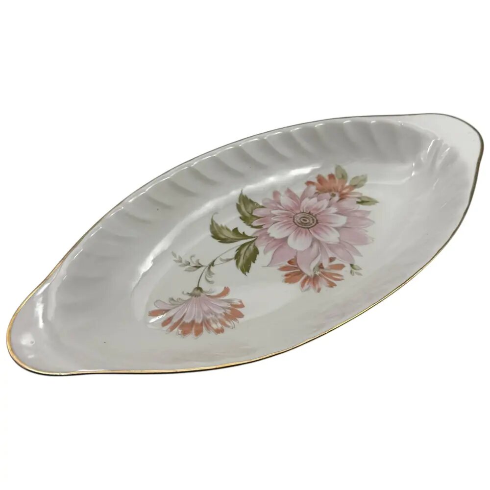 Блюдо "Хризантемы", 17.5*36 см, 1974-1984 гг, Южноуральский ФЗ (ЮФЗ), СССР