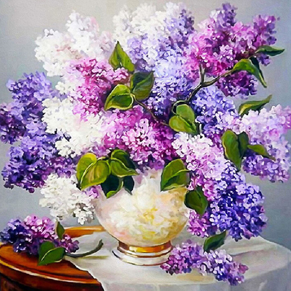 DIY 5D Painting Lavender Big Flower Bunch Flowers Rhinestone Embroidery Full Drill Gem Pictures Wall Art Craft and Home Decoration, Материал: Круглый алмаз, Размер холста: 30*30 см/11.80*11.80 дюймов, Тип: 1, 2, 3, 4, 5, 6, 7, 8, 9 (по желанию), Размер