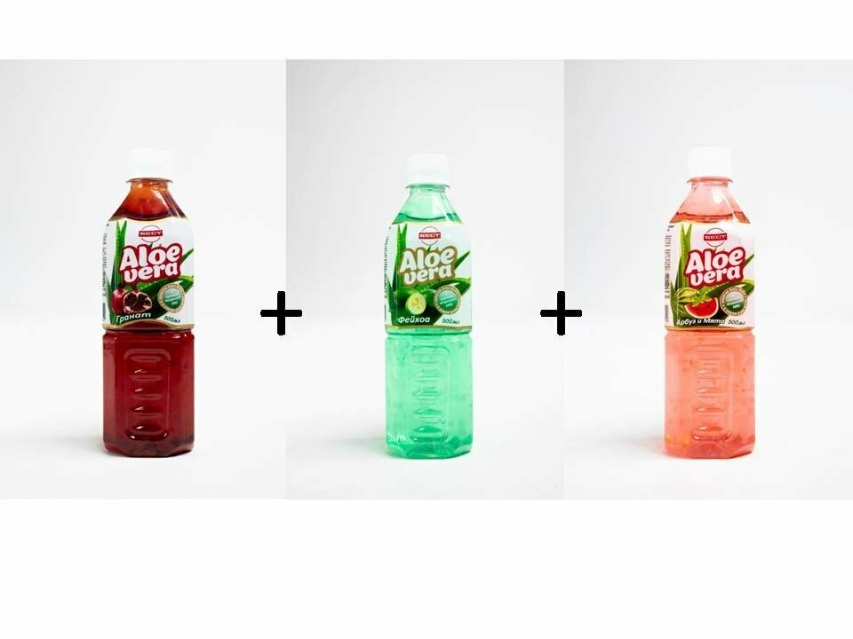 Напиток Алоэ Вера с кусочками и соком Алоэ Вера, 0,5л, ТМ бест: Гранат+Арбуз/мята+Фейхоа