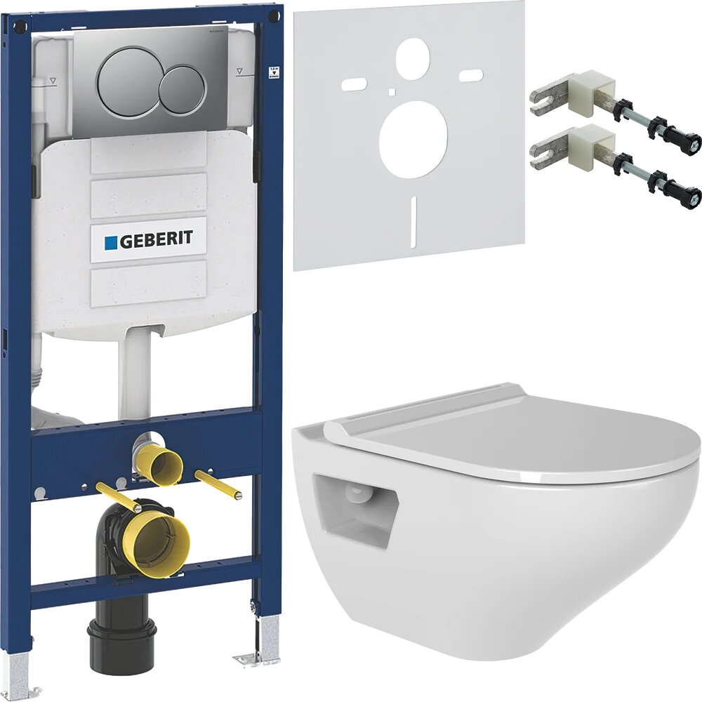 Комплект Унитаз подвесной Bien Ion безободковый, с биде / Инсталляция Geberit Duofix UP 320 111.300.00.5 / Кнопка Sigma лакированная, матовый хром, Шумоизоляция, Крепления к стене
