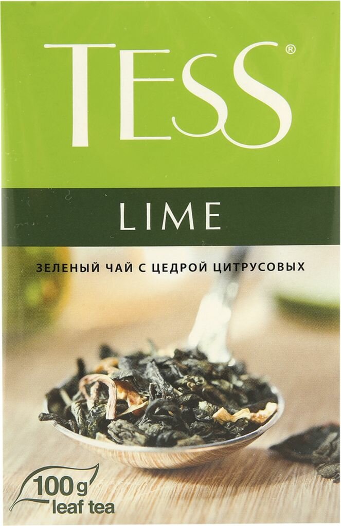Чай зеленый TESS Lime с цедрой цитрусовых и ароматом лайма листовой, 100г