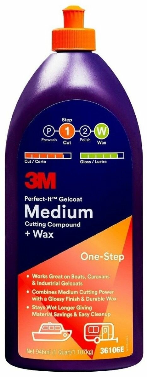 Одношаговая полировальная паста / полироль 3M 36106E Perfect-It Gelcoat Medium Cutting Compound для гелькоута лодок / 1,107 кг