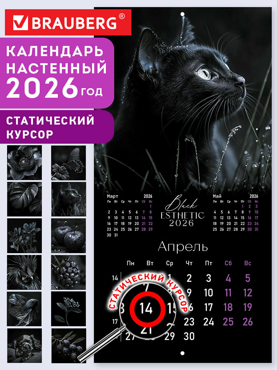 Календарь настенный на 2026 год перекидной, 12 листов, 28,5х28,5 см, Brauberg, 116927
