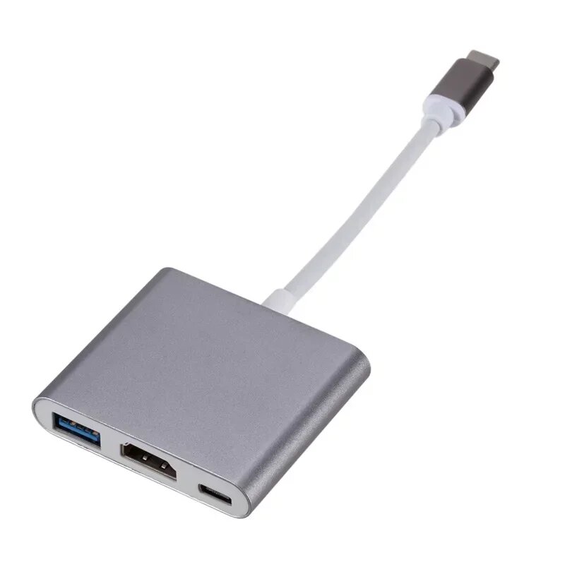 Адаптер USB Type-C на HDMI, USB 3.0, серый