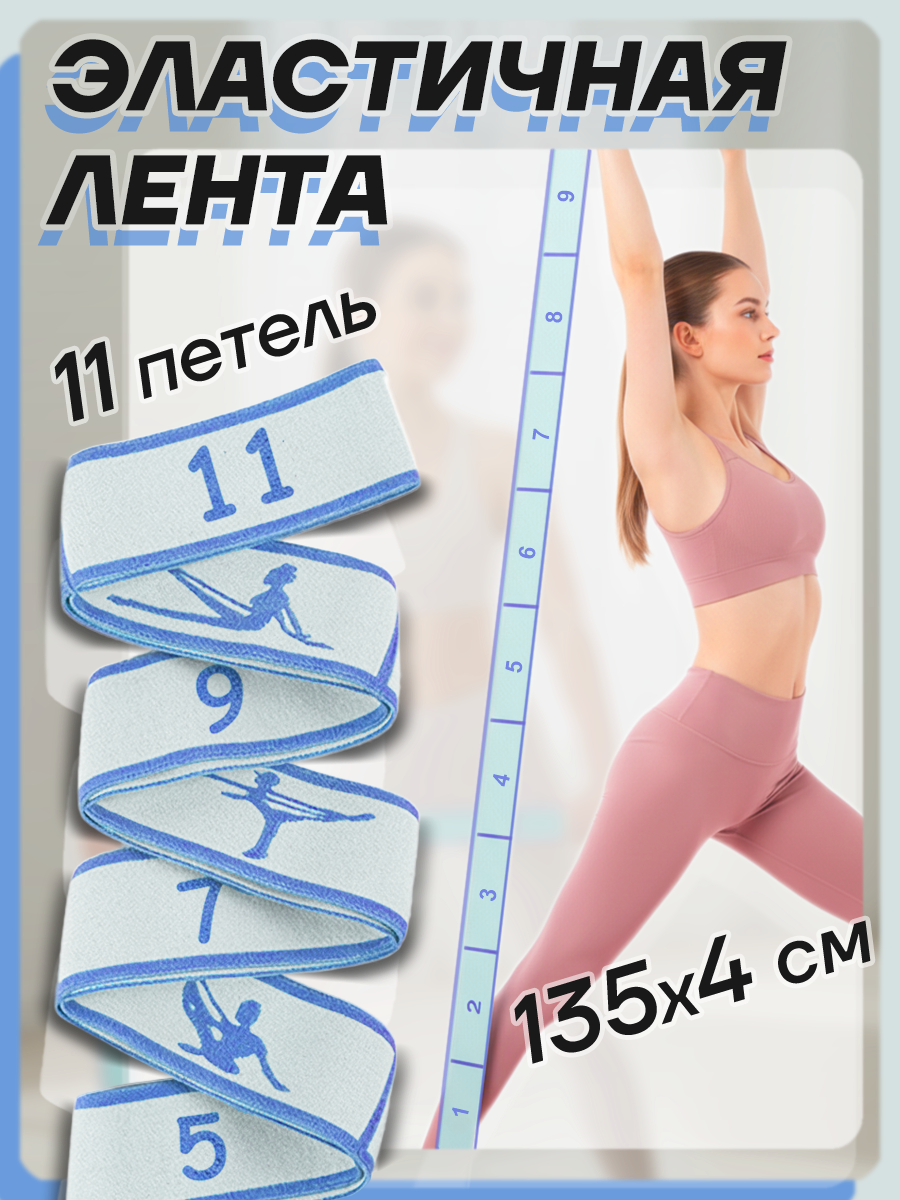 Эластичная лента/ Декатлон резинка/ Резинка/Тренажёр/ для растяжки/ Эспандер гимнастический 11 захватов, синий