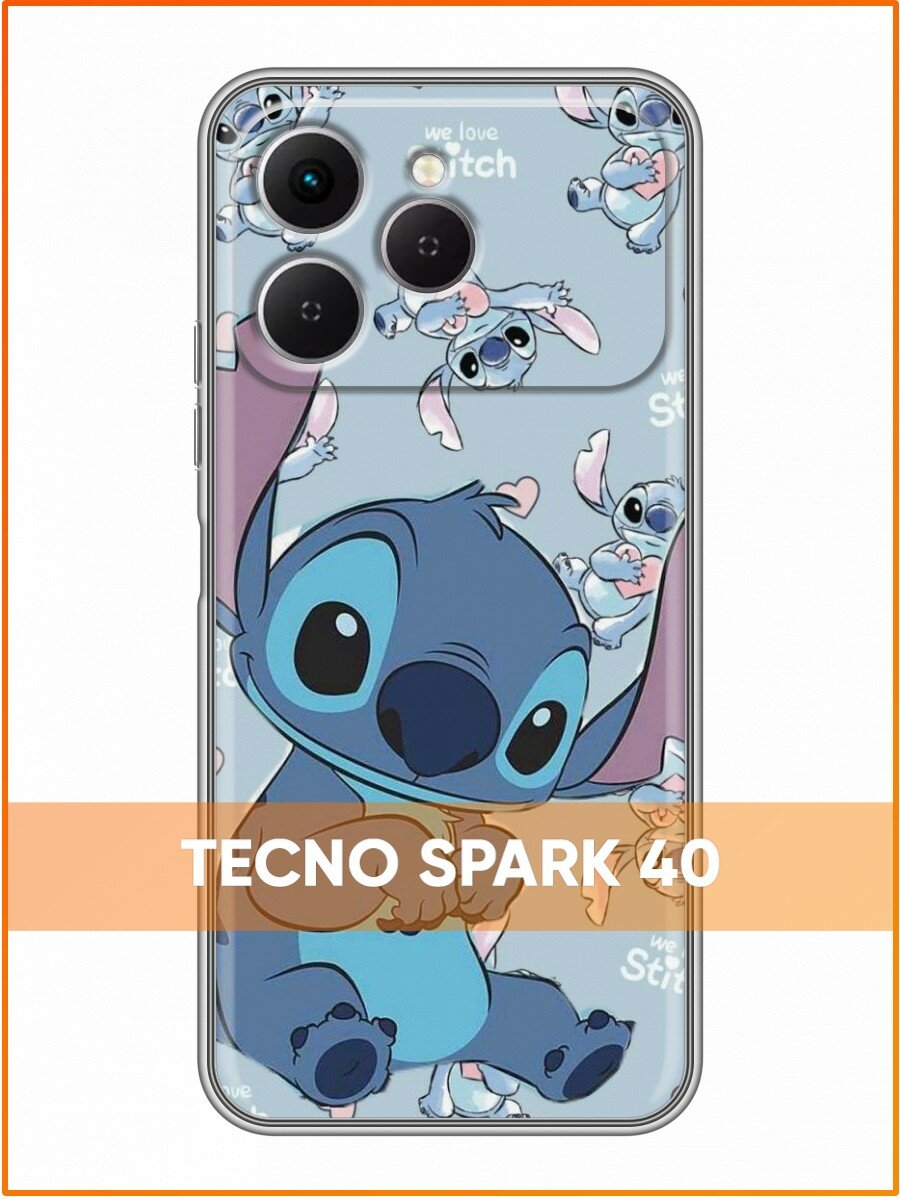 Чехол для Tecno Spark 40 с принтом Ститч улыбается (Текно Спарк 40)