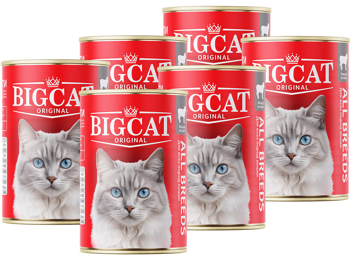 Корм влажный зоогурман BIG CAT для взрослых кошек, мясное ассорти в желе, 350 гр х 6 шт