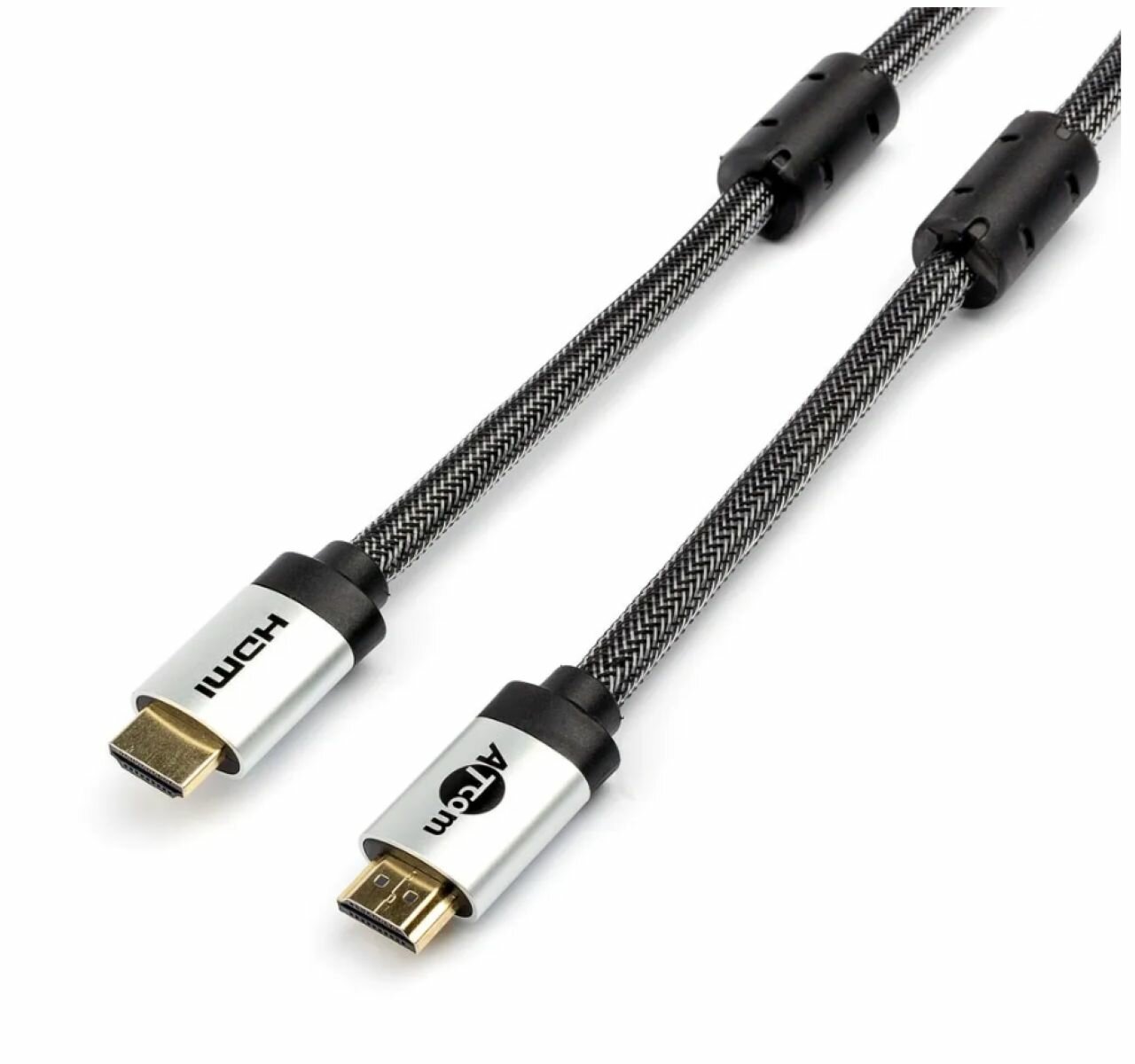 Аудио-видео, оптические шнуры Atcom Кабель HDMI-HDMI v2.0 2,0м Atcom (HIGH speed, Metal gold, в оплетке , пакет)