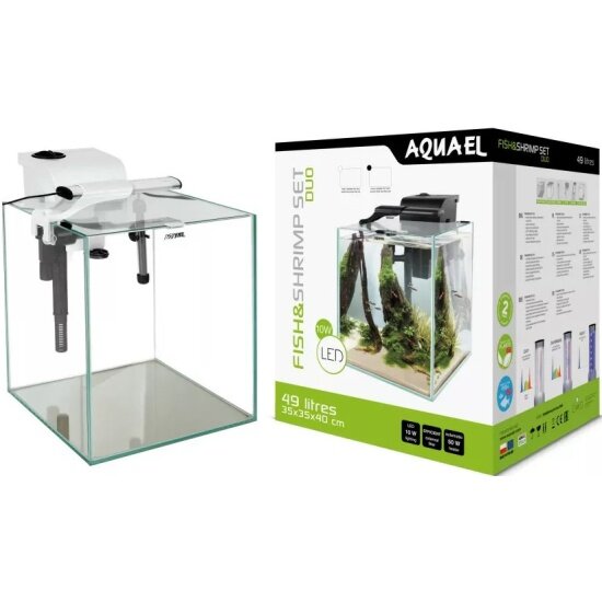 Аквариум с оборудованием Aquael FISH & SHRIMP SET DUO белый 49 литров, (35*35*40см) с внешним фильтром, обогревателем и светильником