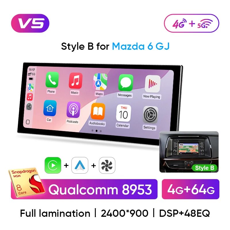 Ainavi 12,3-дюймовый автомобильный радиоприемник для Mazda 6 GJ серии Atenza 2013 2014 2015 Беспроводной Carplay Android Auto 4G Автомобильный мультимедийный плеер V5 4G 64G Style B