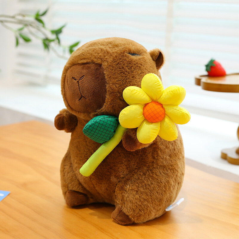 Популярная плюшевая игрушка Capybara 8inch с цветочным рюкзаком серии Capybara Doll Machine Doll Gift Оптовая продажа