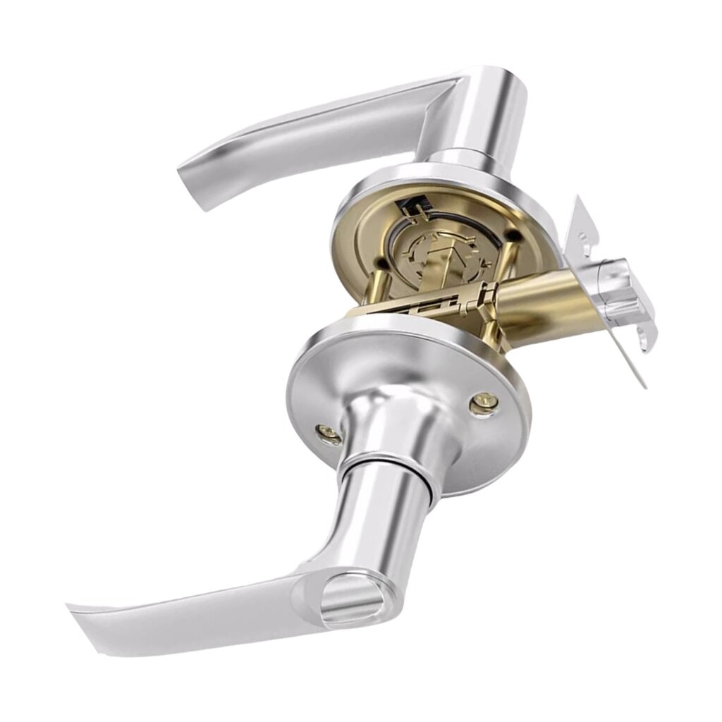 Комплект крепежа, Универсальная дверная ручка Household 25-45, замок с ключом-серебристый