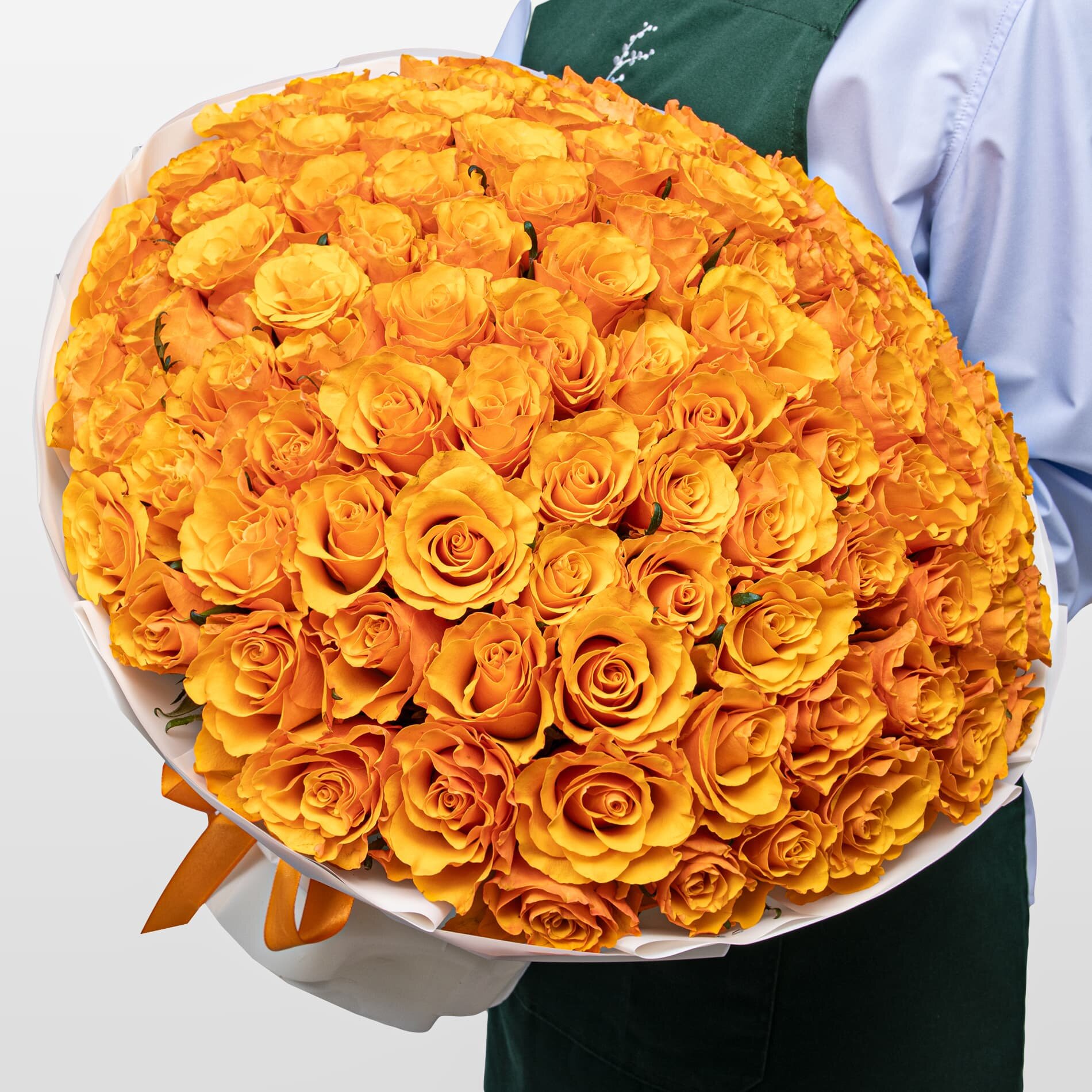 Букет оранжевых Роз Кения 40 см 101 шт Золото Инков