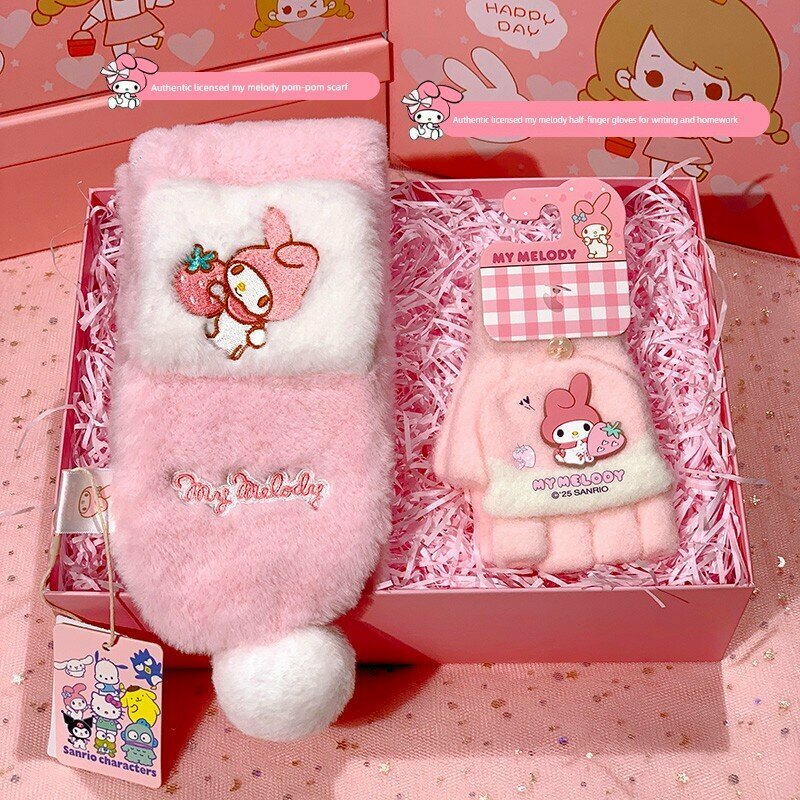 Теплый подарочный набор из 2 предметов: шарф Hello Kitty и перчатки с половиной пальца для девочек 6-12 лет