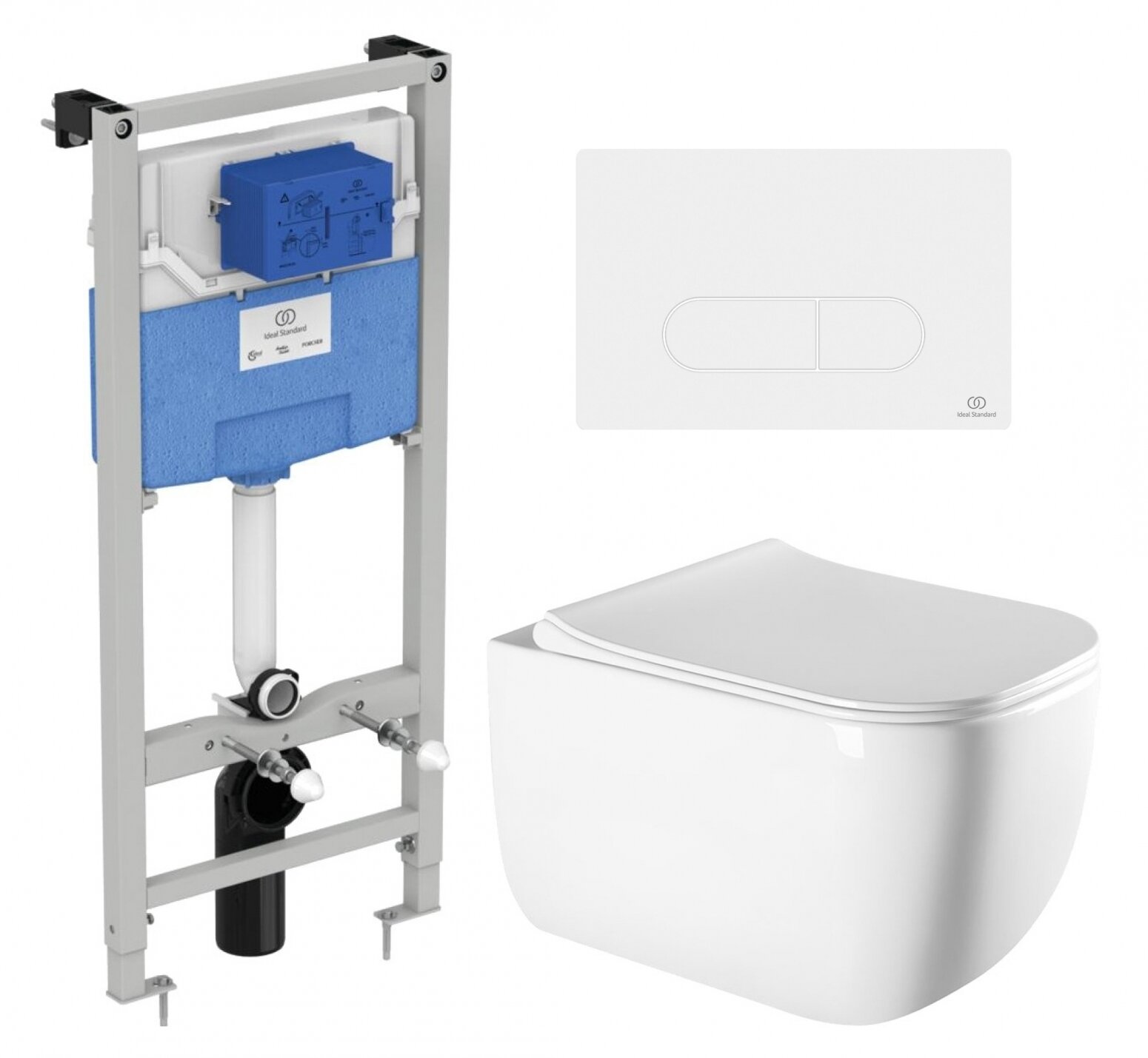 Комплект 3 в 1 инсталляция Ideal Standard + Унитаз подвесной Vincea Form VT1-35 + кнопка белая