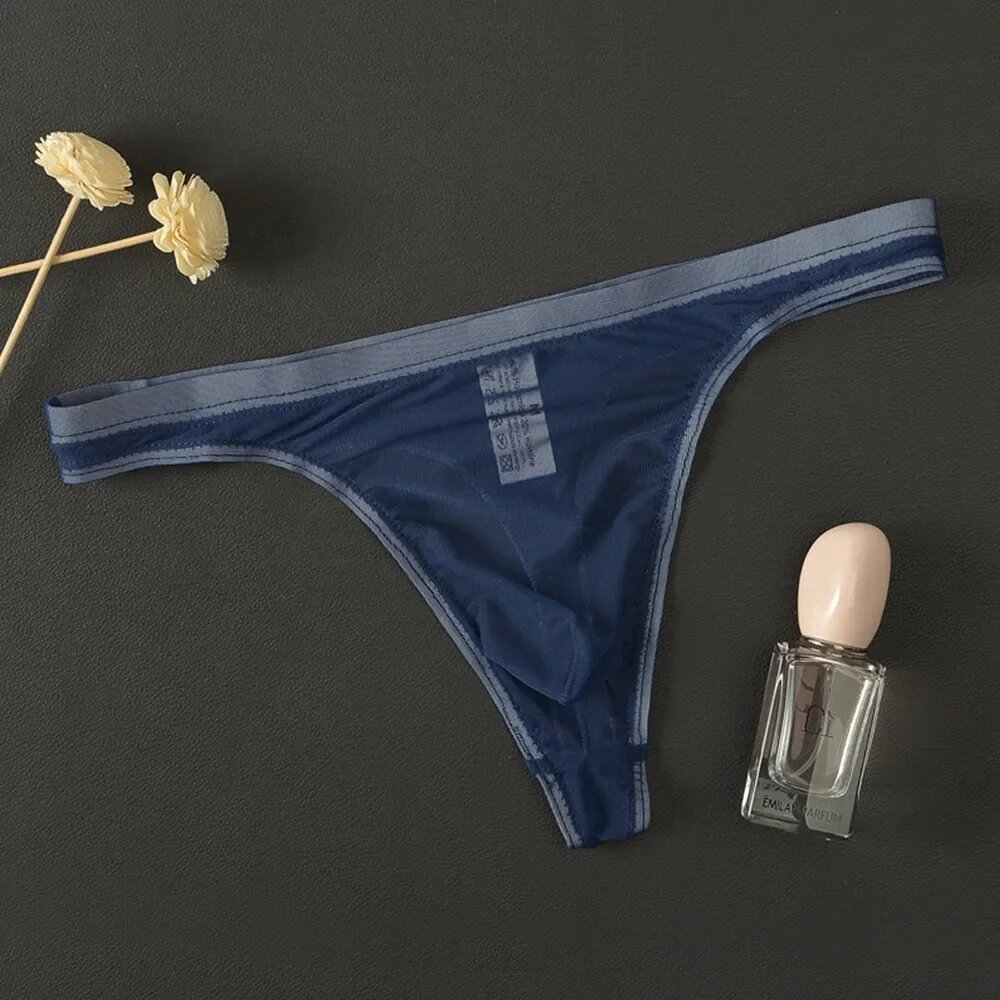 Мужские дышащие трусы стринги, зеленые однотонные стринги с Т-образной Темно-синий, M, Sapphire