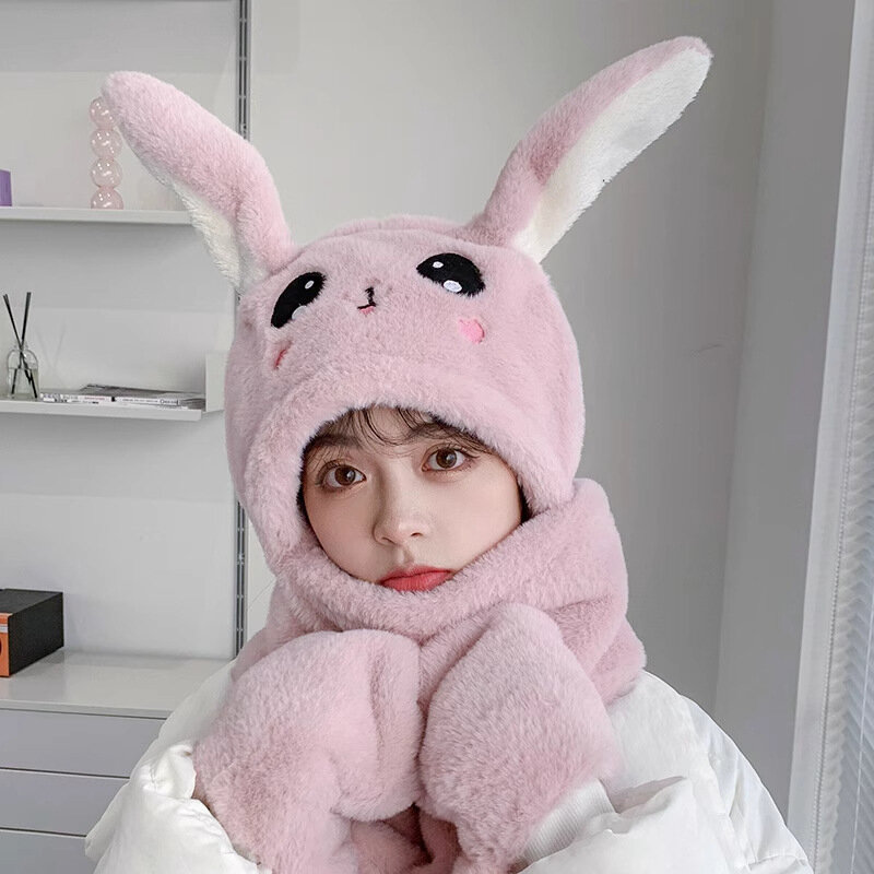 Универсальная женская шапка и шарф на осень и зиму, детская шапка, милая плюшевая шапка для защиты ушей с кроличьими ушками, которая двигается, когда вы ее зажимаете.