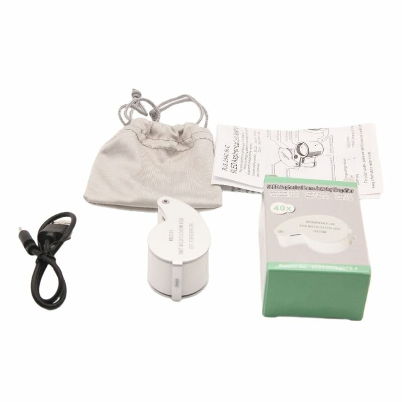 USB-зарядка со светодиодной подсветкой ювелирный бисер фарфоровое увеличительное стекло-40X без фиолетового свечения