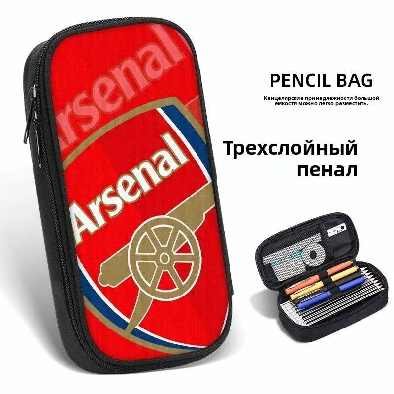 Пенал "Реал Мадрид", с гербами футбольных клубов, для мальчиков, вместительный, оливковый