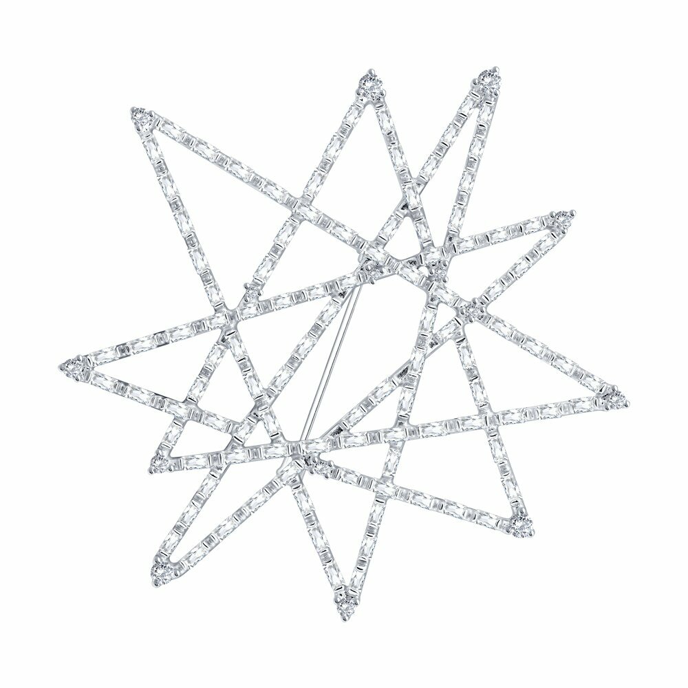 Брошь, серебро, 925 проба, родирование, фианит