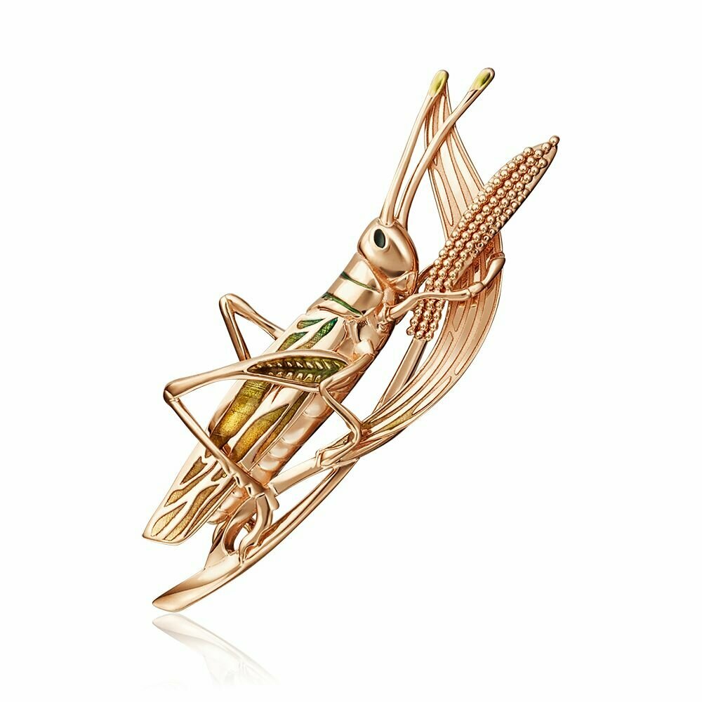 Брошь, красное золото, 585 проба, эмаль