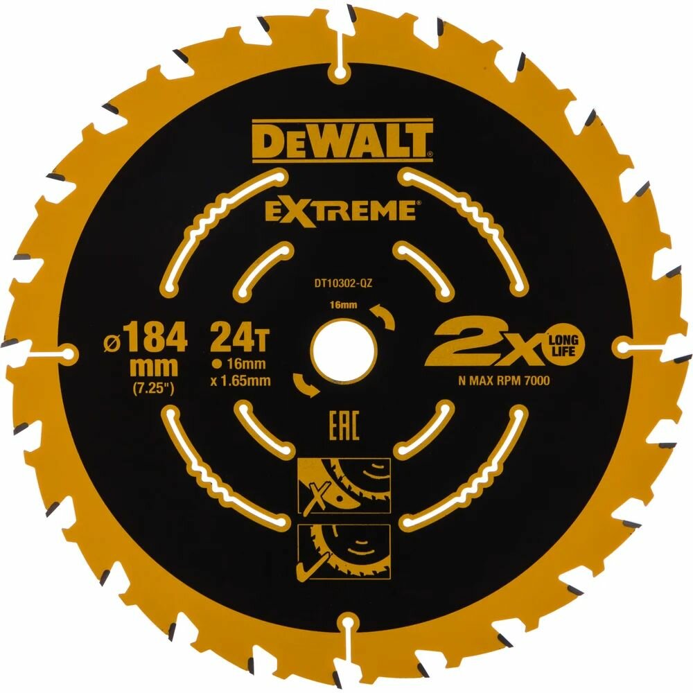Диск пильный по дереву (184х16 мм) DEWALT DT 10302
