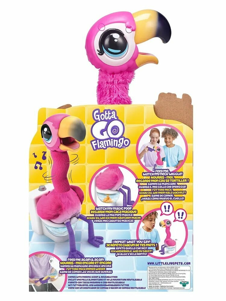 Little Live Pets Gotta Go Flamingo, Interactive Plush Toy, Который ест, поет, извивается, какает и разговаривает, Электронная интерактивная плюшевая игрушка для домашних животных