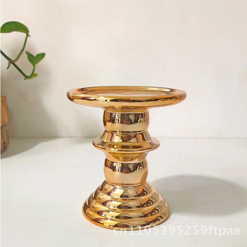 Позолоченный серебряный керамический подсвечник на высоких ножках, плоская тарелка, скандинавская мода, декоративный канделябр, простой креативный дизайн