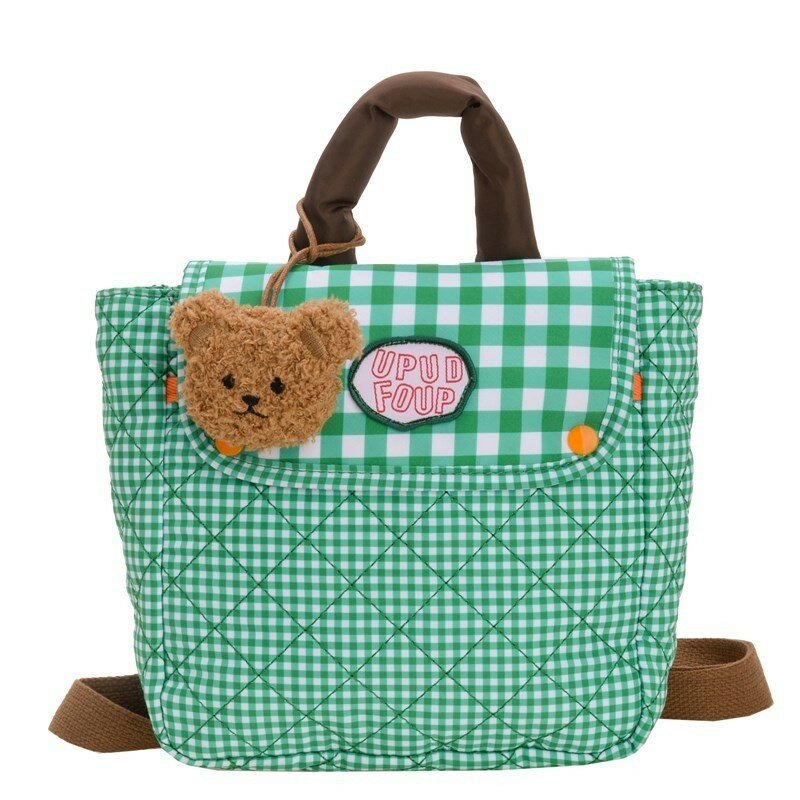 Рюкзак unisex delightful для школы с большим объемом и милым брелоком в виде медведя, геометрический дизайн, зеленый, большой