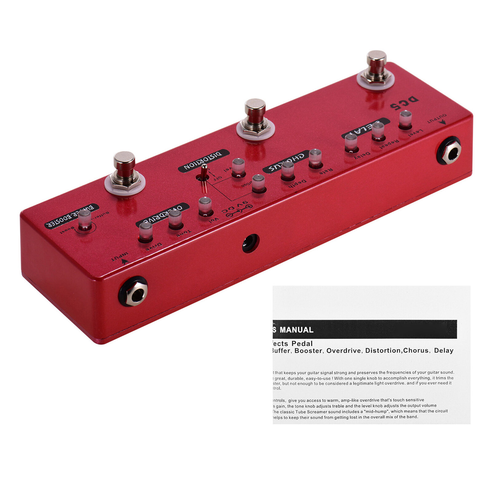 MOSKYAudio DC5 6-в-1 гитарный мультиэффект: педаль задержки + хорус, дисторшн, овердрайв, бустер, буфер. Цельнометаллический корпус с функцией True Bypass.