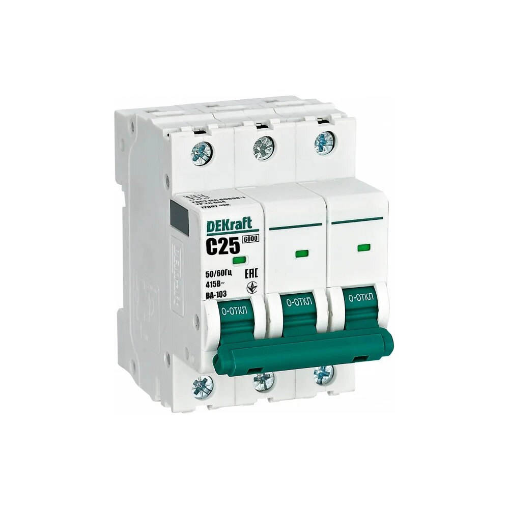 Автоматический выключатель (АВ) DEKraft ВА-103, 3 Р, 25 А, хар-ка C, 6 кА 12307DEK