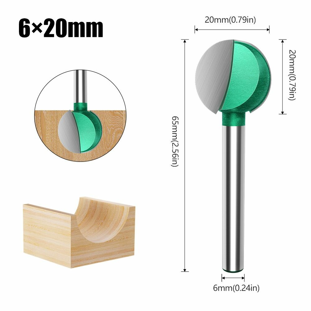 Деревообрабатывающая сферическая шаровая фреза с прямым хвостовиком 6 мм