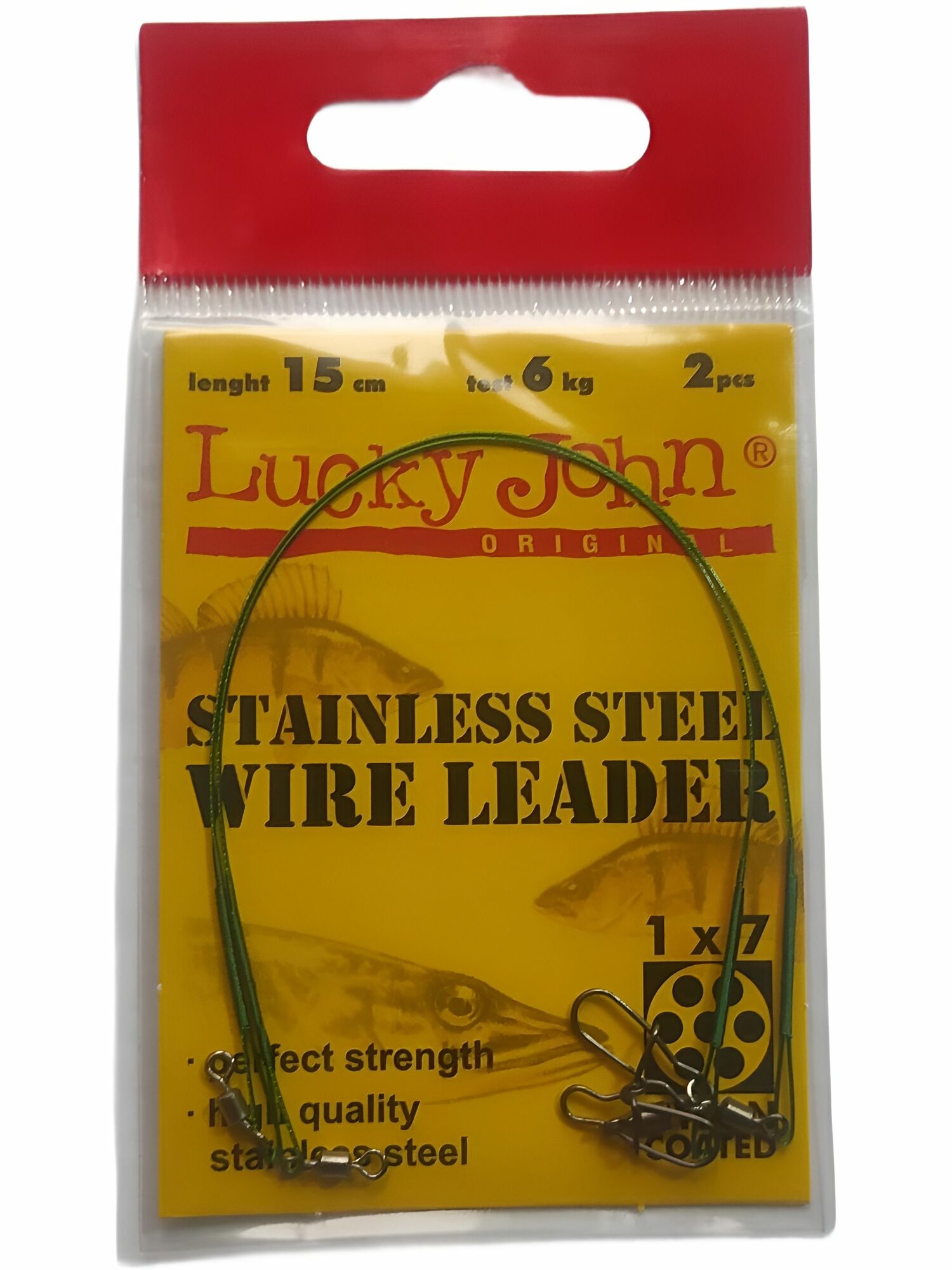 Поводки стальные Lucky John SSW 1x7 оснащенные вертлюгом и вертлюгом с застёжкой, диам.0.45мм/6кг/15см/ 2шт.