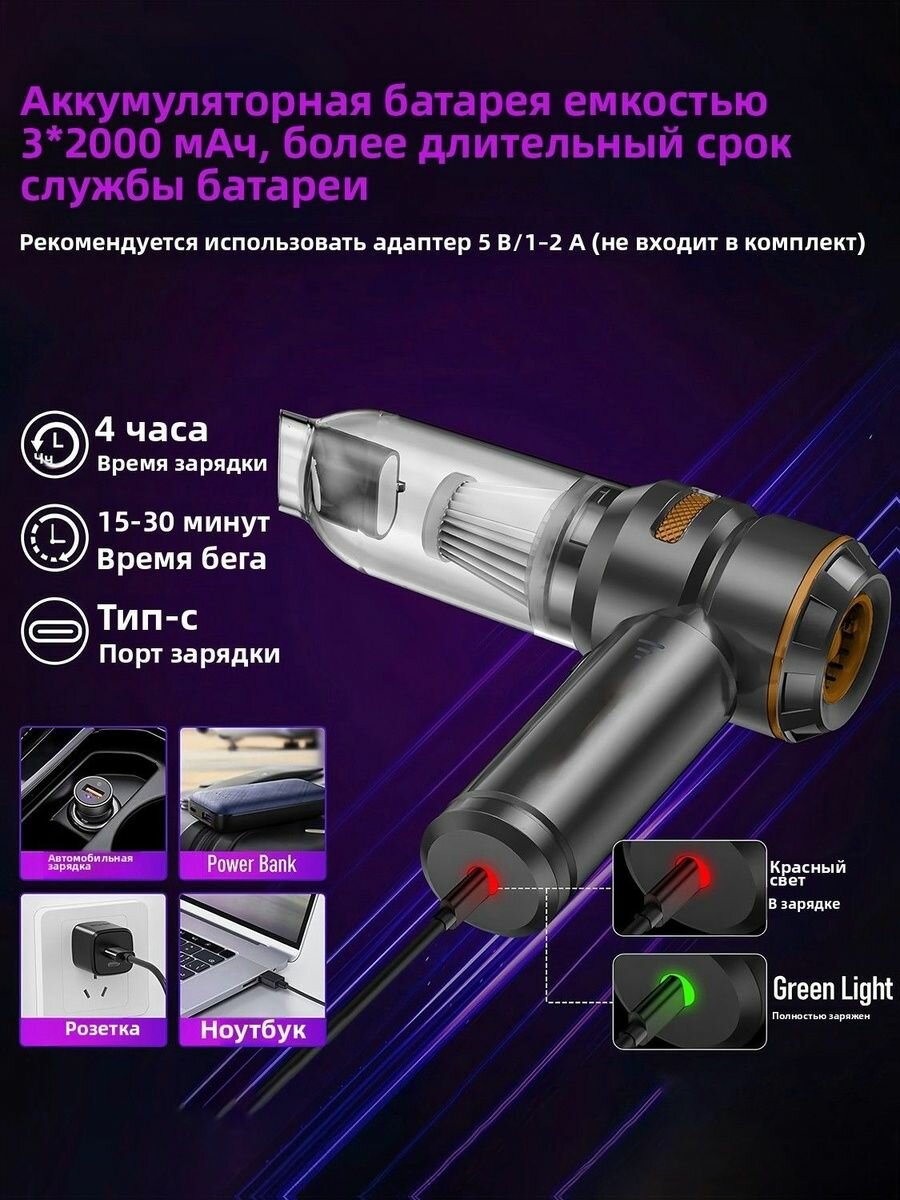 Автомобильный Пылесос 4 В 1 30000 Па 3 Режима