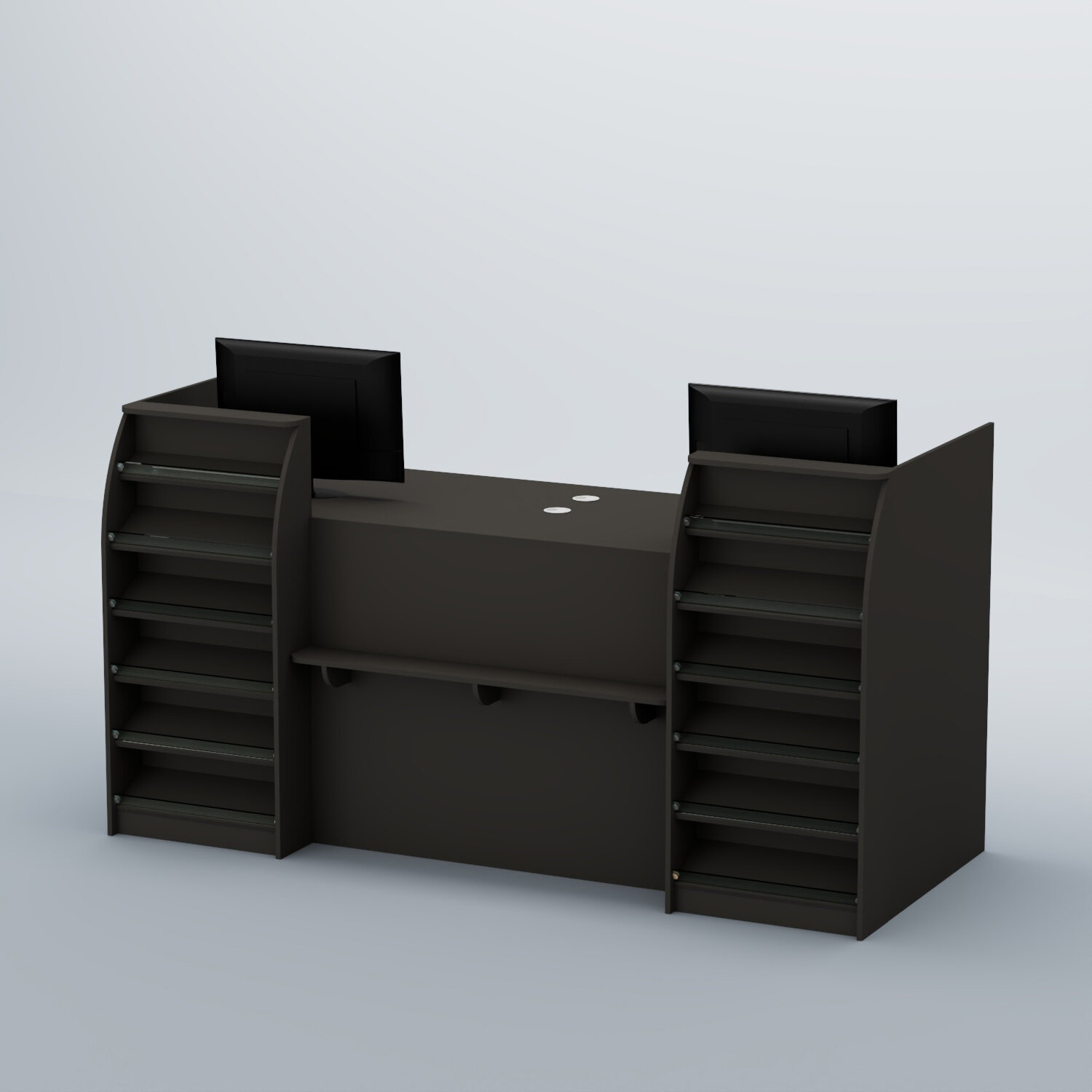 Ресепшн Атлант с фасадными наклонными полочками №3, Черный. Производство товара - компания ТОБ.