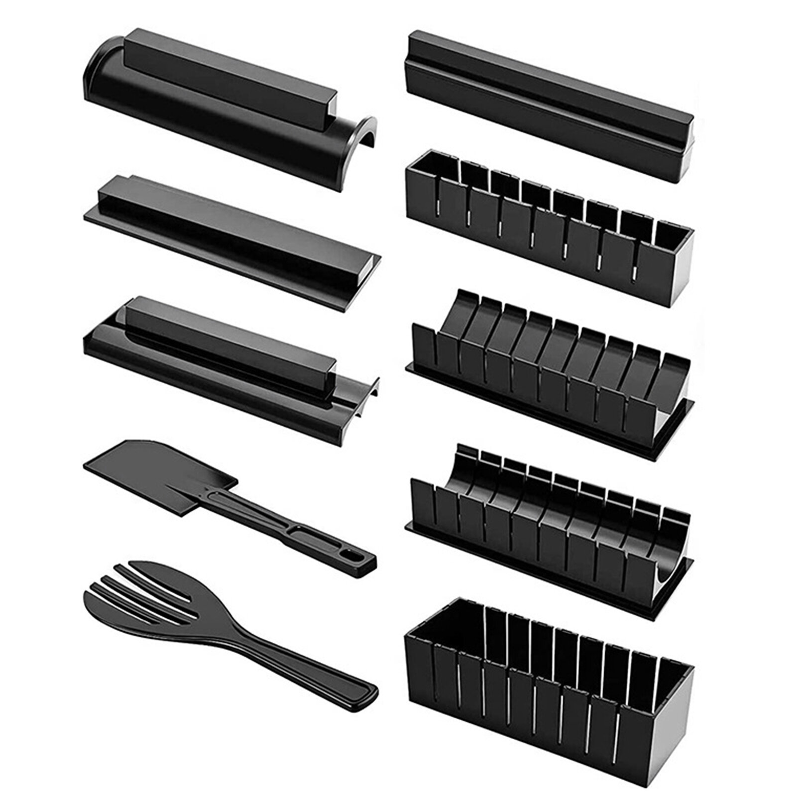 10 PCS Набор для приготовления суши Black All in One Rice Roll Maker DIY с разными формами формок Spatula Инструмент для приготовления суши дома ABS 27*14.5*8.5cm 653g