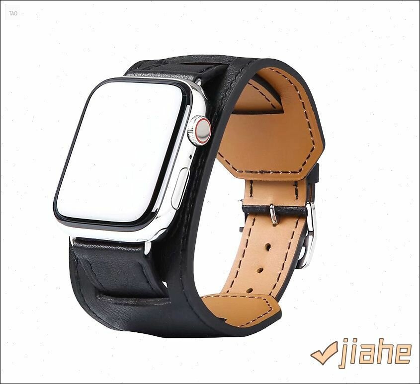 Широкий ремешок-напульсник MyPads для умных смарт-часов Apple Watch 42mm из высококачественной импортной кожи, черный